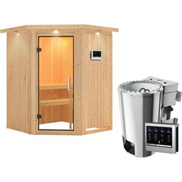 Karibu Sauna Nanja, Easy Bio 3,6 kW Ofen, Ganzglast&uuml;r,Klarglas,mit Dachkranz