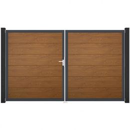 GroJa Doppeltor BasicLine PVC-Steckzaun Golden Oak , DIN Links, Anthrazit DB 703