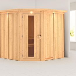Karibu Sauna Jarin, ohne Ofen, Holzt&uuml;r mit Isolierglas,Klarglas,mit Dachkranz
