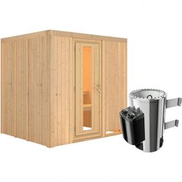 Karibu Sauna Daria, 3,6 kW Ofen, Plug&Play int. Steuerung, Holzt&uuml;r mit Isolierglas,Klarglas,ohne Dachkranz