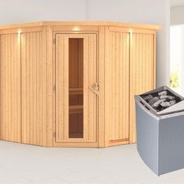 Karibu Sauna Jarin, 9 kW int. Steuerung, Holzt&uuml;r mit Isolierglas,Klarglas,mit Dachkranz