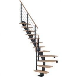 Dolle Mittelholmtreppe Frankfurt, inkl. einseitigem Designgel&auml;nder, Design (anthrazit), 1/4 gewendelt,259 cm - 301 cm,75 cm,Eiche wei&szlig;, ge&ouml;lt
