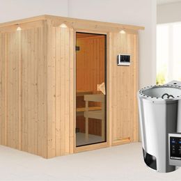 Karibu Sauna Daria, Easy Bio 3,6 kW Ofen, bronziert,Ganzglast&uuml;r,mit Dachkranz