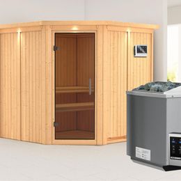 Karibu Sauna Jarin, 9 kW ext. Steuerung Easy Bio, Ganzglast&uuml;r,graphit,mit Dachkranz
