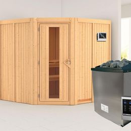 Karibu Sauna Jarin, 9 kW ext. Steuerung Easy Finnisch, Holzt&uuml;r mit Isolierglas,Klarglas,ohne Dachkranz