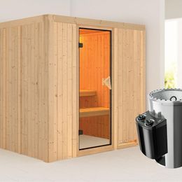 Karibu Sauna Daria, 3,6 kW Ofen, Plug&Play int. Steuerung, bronziert,Ganzglast&uuml;r,ohne Dachkranz