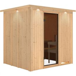 Karibu Sauna Daria, ohne Ofen, Ganzglast&uuml;r,graphit,mit Dachkranz