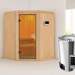Karibu Sauna Nanja, Easy Bio 3,6 kW Ofen, bronziert,Ganzglast&uuml;r,ohne Dachkranz