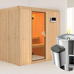 Karibu Sauna Daria, Easy Finnisch 3,6 kW Ofen, bronziert,Ganzglast&uuml;r,ohne Dachkranz