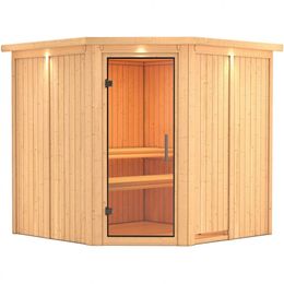Karibu Sauna Jarin, ohne Ofen, Ganzglast&uuml;r,Klarglas,mit Dachkranz