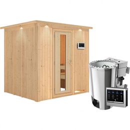 Karibu Sauna Daria, Easy Bio 3,6 kW Ofen, Holzt&uuml;r mit Isolierglas,Klarglas,mit Dachkranz