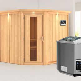 Karibu Sauna Jarin, 9 kW ext. Steuerung Easy Bio, Holzt&uuml;r mit Isolierglas,Klarglas,mit Dachkranz