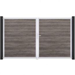 GroJa Doppeltor BasicLine schmal PVC-Steckzaun Monument Oak , DIN Rechts, Silber EV1