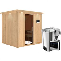 Karibu Sauna Daria, Easy Bio 3,6 kW Ofen, Ganzglast&uuml;r,graphit,mit Dachkranz