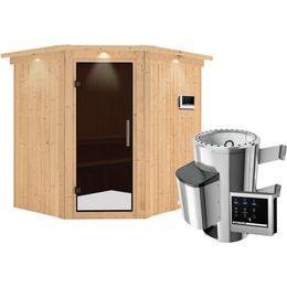 Karibu Sauna Lilja, Easy Finnisch 3,6 kW Ofen, Ganzglast&uuml;r,graphit,mit Dachkranz