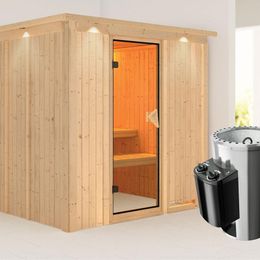 Karibu Sauna Daria, 3,6 kW Ofen, Plug&Play int. Steuerung, bronziert,Ganzglast&uuml;r,mit Dachkranz