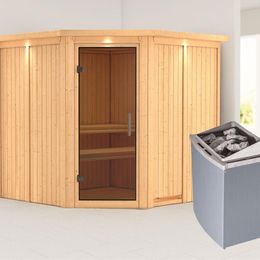 Karibu Sauna Jarin, 9 kW int. Steuerung, Ganzglast&uuml;r,graphit,mit Dachkranz