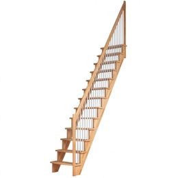 Dolle Raumspartreppe Wangentreppe Lyon, 65 cm, Buche,Geradelaufend,Metallst&auml;be rechts,unbehandelt