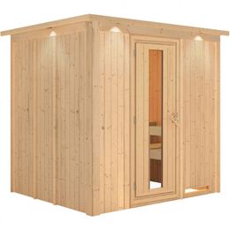 Karibu Sauna Daria, ohne Ofen, Holzt&uuml;r mit Isolierglas,Klarglas,mit Dachkranz