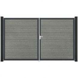 GroJa Doppeltor BasicLine PVC-Steckzaun Grey Ash Cut , DIN Rechts, Anthrazit DB 703