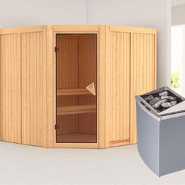 Karibu Sauna Jarin, 9 kW int. Steuerung, bronziert,Ganzglast&uuml;r,ohne Dachkranz