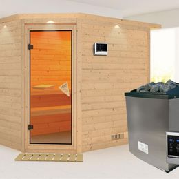 Karibu Sauna Tanami, 9 kW ext. Steuerung Easy Finnisch, mit Dachkranz