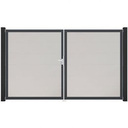 GroJa Doppeltor BasicLine PVC-Steckzaun Wei&szlig; , DIN Links, Anthrazit DB 703