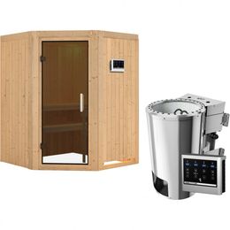 Karibu Sauna Nanja, Easy Bio 3,6 kW Ofen, Ganzglast&uuml;r,graphit,ohne Dachkranz