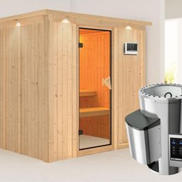 Karibu Sauna Daria, Easy Finnisch 3,6 kW Ofen, bronziert,Ganzglast&uuml;r,mit Dachkranz