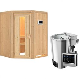 Karibu Sauna Nanja, Easy Bio 3,6 kW Ofen, Holzt&uuml;r mit Isolierglas,Klarglas,ohne Dachkranz
