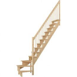 Dolle Raumspartreppe Wangentreppe Lyon, 65 cm, 1/4 gewendelt,Holzgel&auml;nder rechts,Kiefer,versiegelt