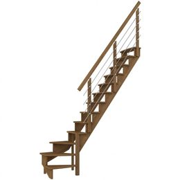 Dolle Raumspartreppe Wangentreppe Lyon, 65 cm, 1/4 gewendelt,Edelstahlrohre rechts,Eiche,versiegelt