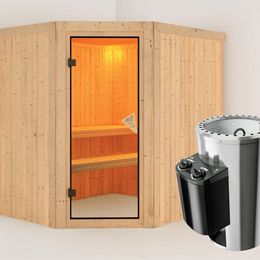 Karibu Sauna Lilja, 3,6 kW Ofen, Plug&Play int. Steuerung, bronziert,Ganzglast&uuml;r,ohne Dachkranz