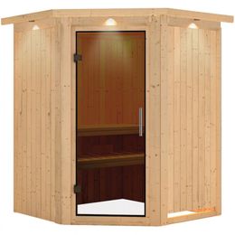 Karibu Sauna Nanja, ohne Ofen, Ganzglast&uuml;r,graphit,mit Dachkranz
