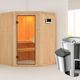 Karibu Sauna Nanja, Easy Finnisch 3,6 kW Ofen, bronziert,Ganzglast&uuml;r,ohne Dachkranz