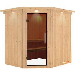 Karibu Sauna Lilja, ohne Ofen, Ganzglast&uuml;r,graphit,mit Dachkranz