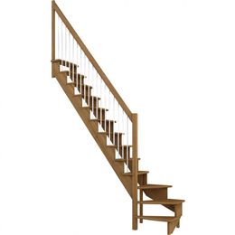 Dolle Raumspartreppe Wangentreppe Lyon, 75 cm, 1/4 gewendelt,Eiche,Metallst&auml;be links,versiegelt
