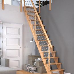 Dolle Raumspartreppe Wangentreppe Lyon, 65 cm, Buche,Edelstahlrohre links,Geradelaufend,unbehandelt