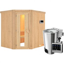 Karibu Sauna Lilja, Easy Bio 3,6 kW Ofen, Holzt&uuml;r mit Isolierglas,Klarglas,ohne Dachkranz