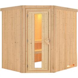 Karibu Sauna Lilja, ohne Ofen, Holzt&uuml;r mit Isolierglas,Klarglas,ohne Dachkranz