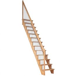 Dolle Raumspartreppe Wangentreppe Lyon, 65 cm, Buche,Geradelaufend,Metallst&auml;be links,unbehandelt