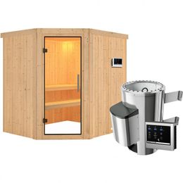Karibu Sauna Lilja, Easy Finnisch 3,6 kW Ofen, Ganzglast&uuml;r,Klarglas,ohne Dachkranz