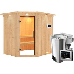 Karibu Sauna Lilja, Easy Bio 3,6 kW Ofen, Ganzglast&uuml;r,Klarglas,mit Dachkranz