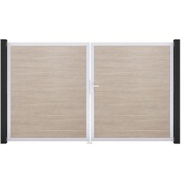 GroJa Doppeltor BasicLine schmal PVC-Steckzaun Sheffield Oak , DIN Rechts, Silber EV1