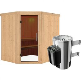Karibu Sauna Lilja, 3,6 kW Ofen, Plug&Play int. Steuerung, Ganzglast&uuml;r,graphit,ohne Dachkranz
