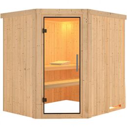 Karibu Sauna Lilja, ohne Ofen, Ganzglast&uuml;r,Klarglas,ohne Dachkranz