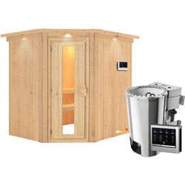 Karibu Sauna Lilja, Easy Bio 3,6 kW Ofen, Holzt&uuml;r mit Isolierglas,Klarglas,mit Dachkranz