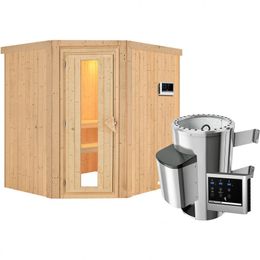 Karibu Sauna Lilja, Easy Finnisch 3,6 kW Ofen, Holzt&uuml;r mit Isolierglas,Klarglas,ohne Dachkranz