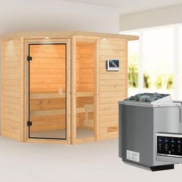 Karibu Woodfeeling Sauna Jada, 9 kW ext. Steuerung Easy Bio, mit Dachkranz