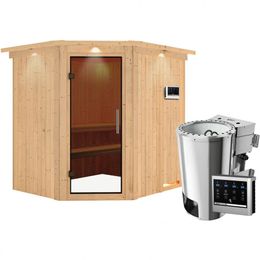 Karibu Sauna Lilja, Easy Bio 3,6 kW Ofen, Ganzglast&uuml;r,graphit,mit Dachkranz